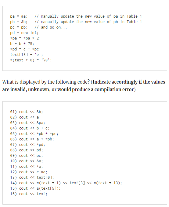 Description Use the tables, values and code excerpts | Chegg.com