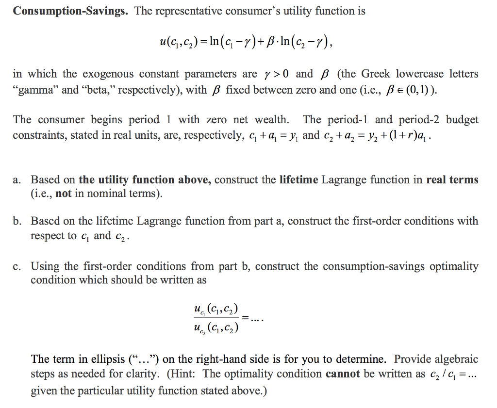 Solved Consumption-Savings. The representative consumer's | Chegg.com