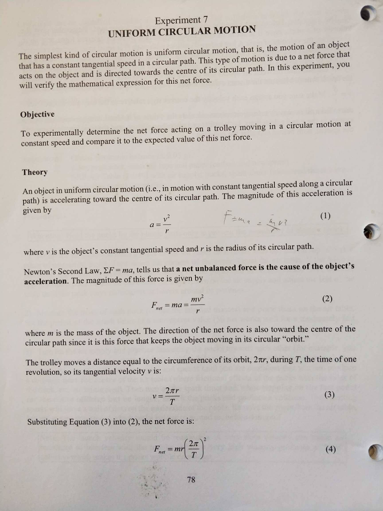 Solved Experiment 7 UNIFORM CIRCULAR MOTION The simplest | Chegg.com