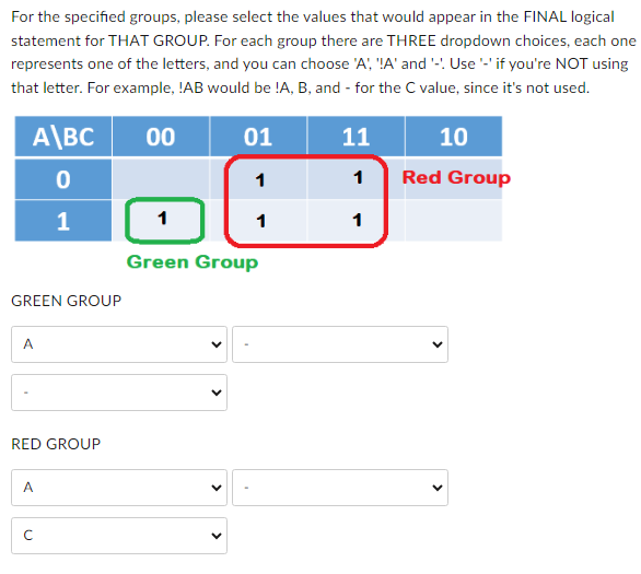 Solved For the specified groups, please select the values | Chegg.com
