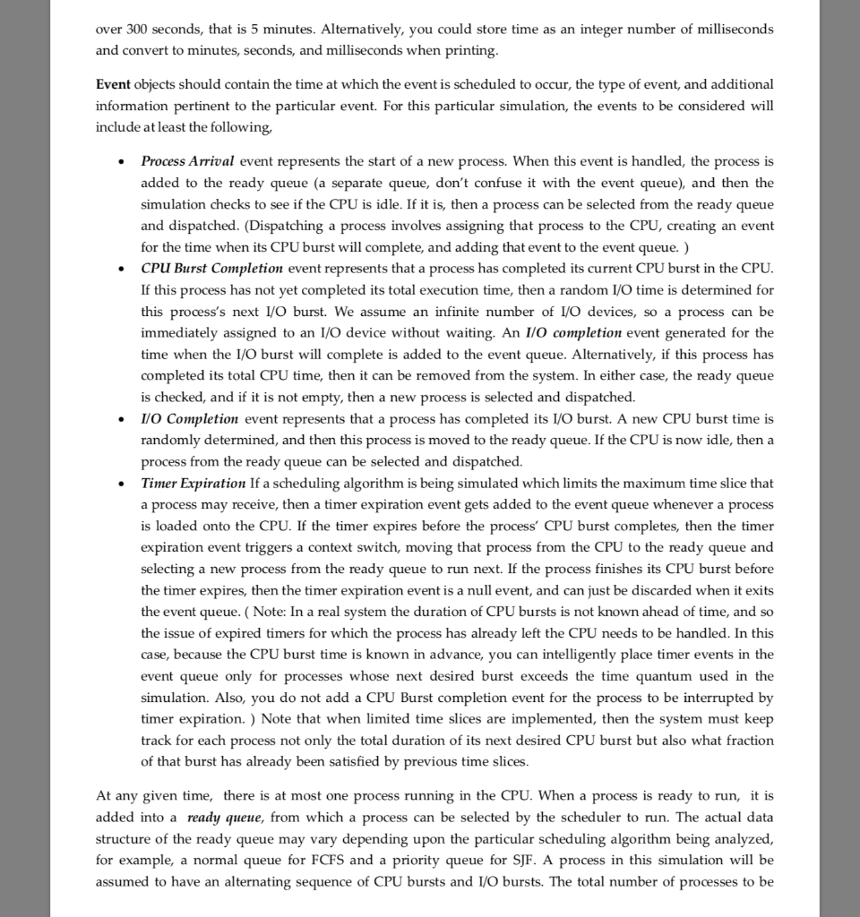 CS433 Programming Assignment 3 CPU Scheduling DES | Chegg.com