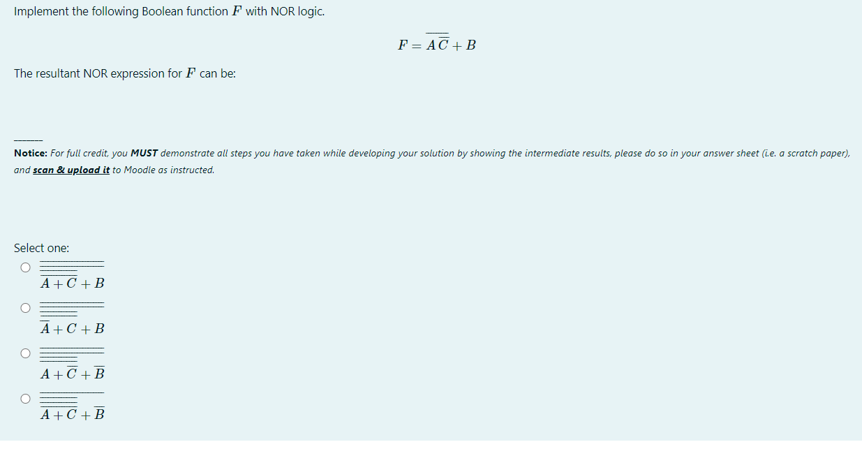 Solved Implement the following Boolean function F with NOR | Chegg.com