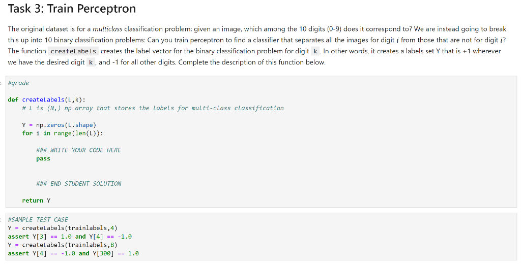 Solved Task 3: Train Perceptron The original dataset is for | Chegg.com
