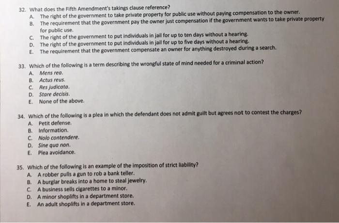 Solved 32. What does the Fifth Amendment's takings clause | Chegg.com