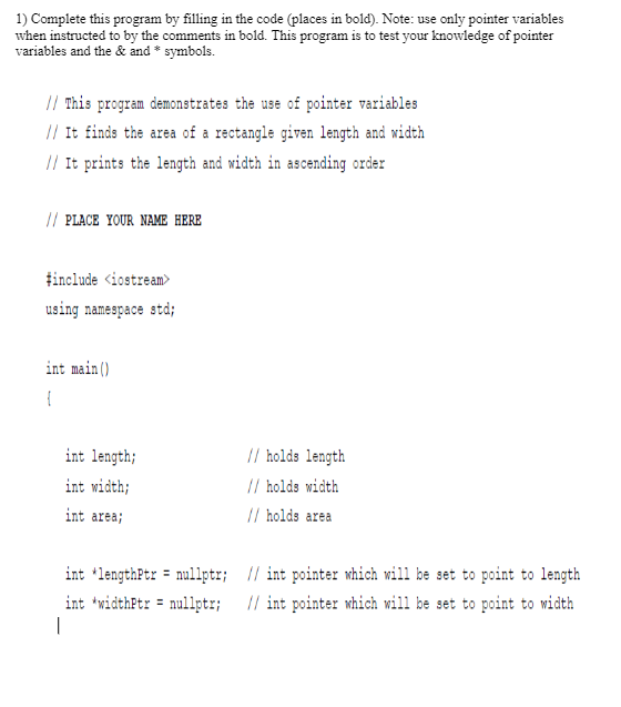 Solved ****Complete this program by filling in the code | Chegg.com