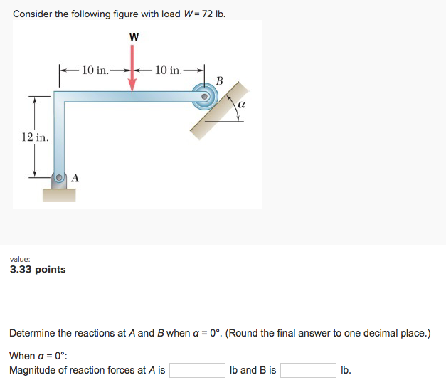 Solved Consider the following figure with load W= 72 lb. 10 | Chegg.com