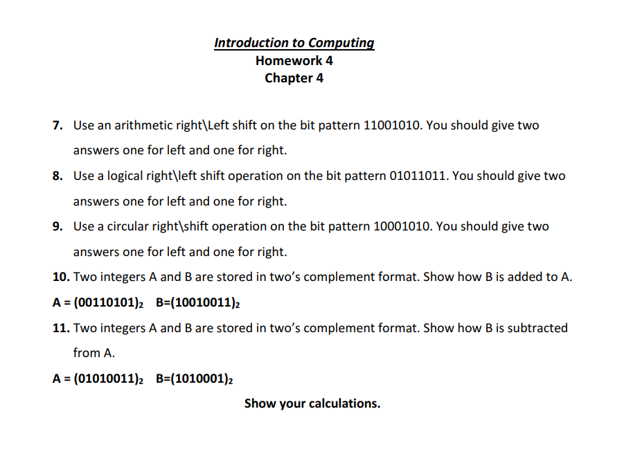 Solved Introduction to Computing Homework 4 Chapter 4 7. Use | Chegg.com