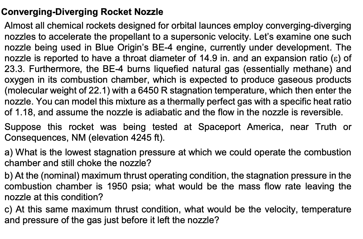 Solved Converging-Diverging Rocket Nozzle Almost all | Chegg.com