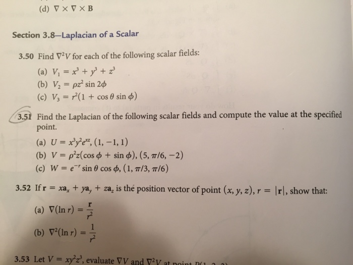 Solved Section 3.8-Laplacian of a Scalar 3.50 Find ly for | Chegg.com
