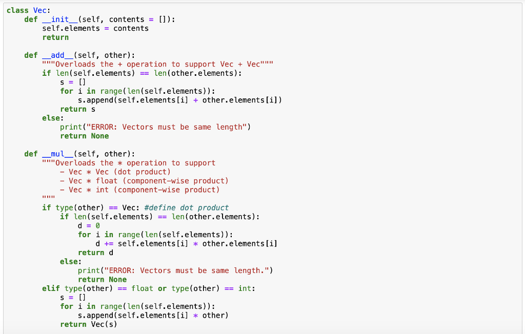 Solved Programming Tasks 1. Re-implement the class Vec below | Chegg.com