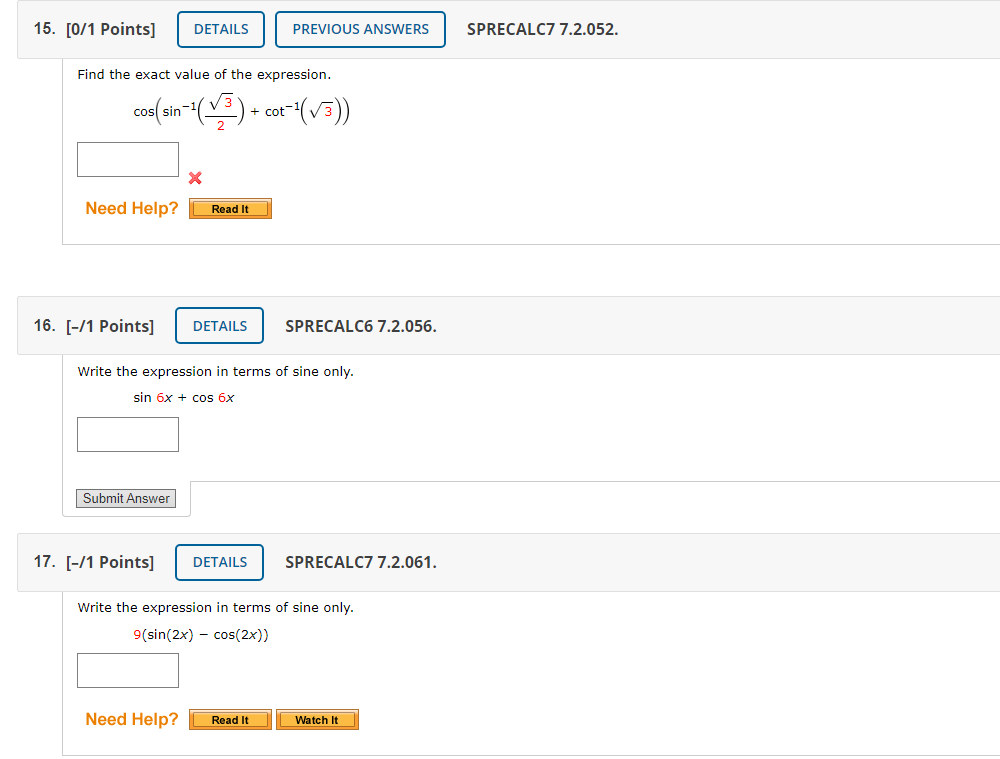 Solved 15. [0/1 Points] DETAILS PREVIOUS ANSWERS SPRECALC7 | Chegg.com