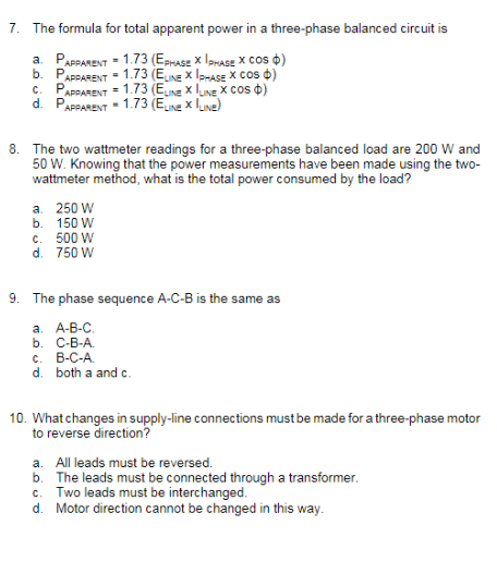 Solved 7. The formula for total apparent power in a | Chegg.com