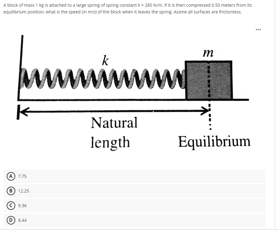 Solved A block of mass 1 kg is attached to a large spring of | Chegg.com