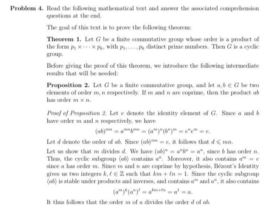 Solved Problem 4 Read The Following Mathematical Text And 