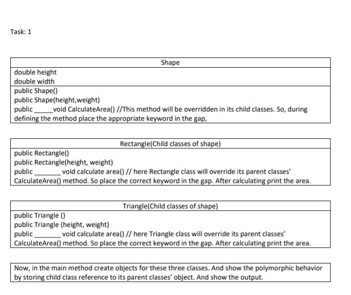Solved Task: 1 Shape double height double width public | Chegg.com