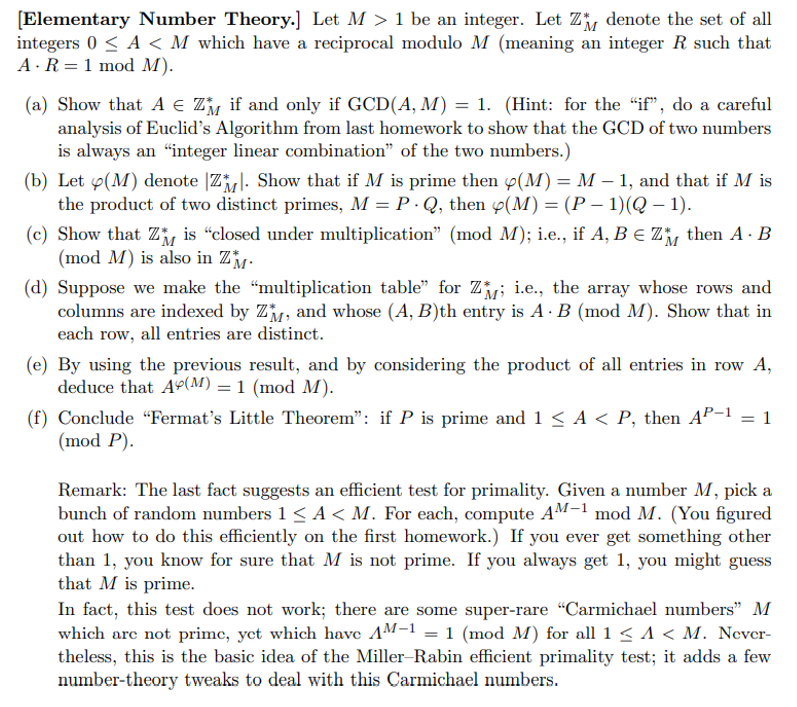Solved [Elementary Number Theory.] Let M > 1 be an integer. | Chegg.com