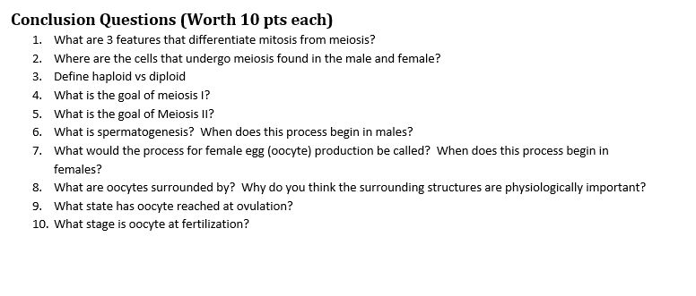 Solved Conclusion Questions (Worth 10 pts each) 1. What are | Chegg.com