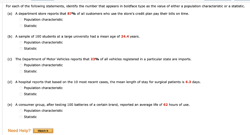 Solved For each of the following statements, identify the | Chegg.com
