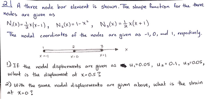 Solved A Three Node Bar Element Is Shown Betow The Shape 
