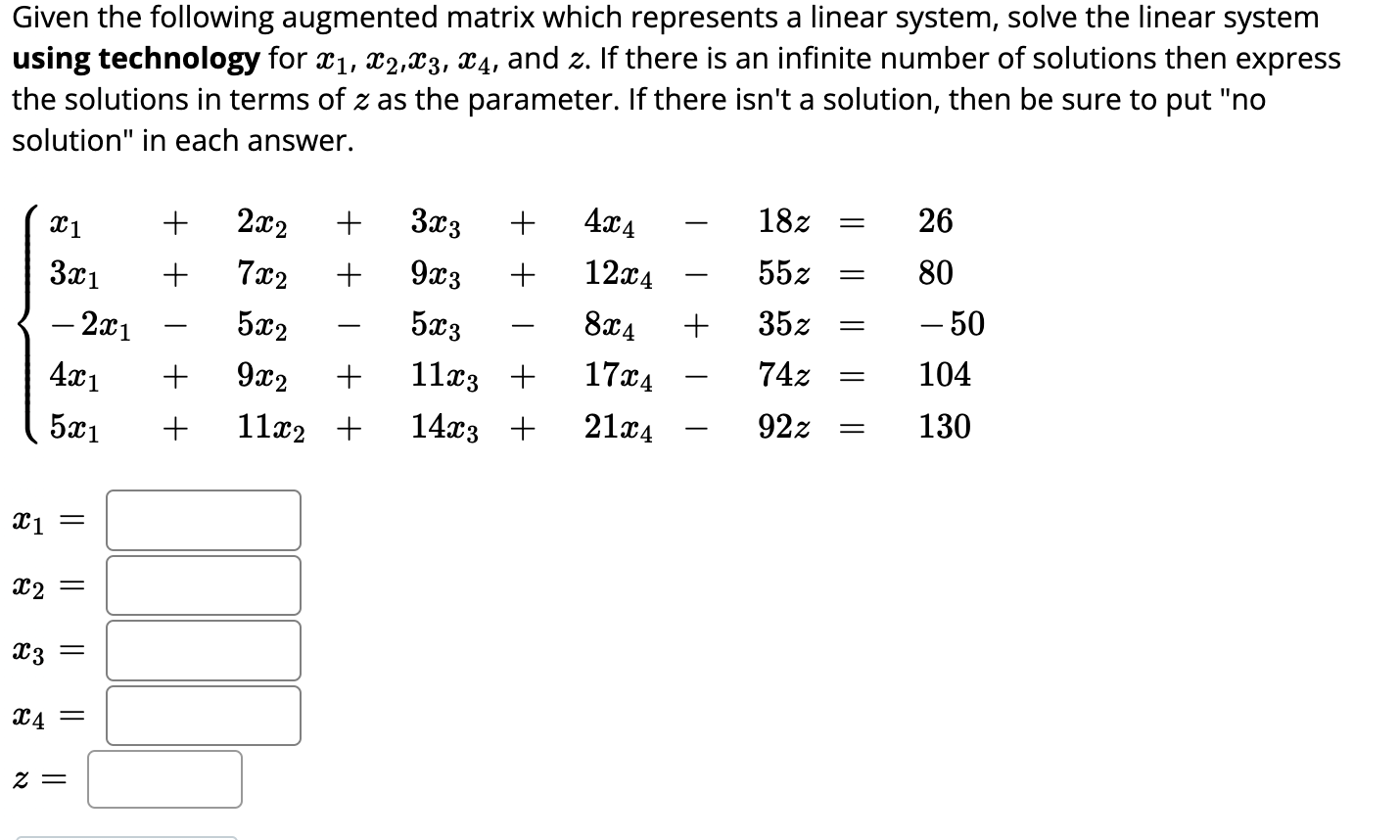 Solved Given the following augmented matrix which represents | Chegg.com