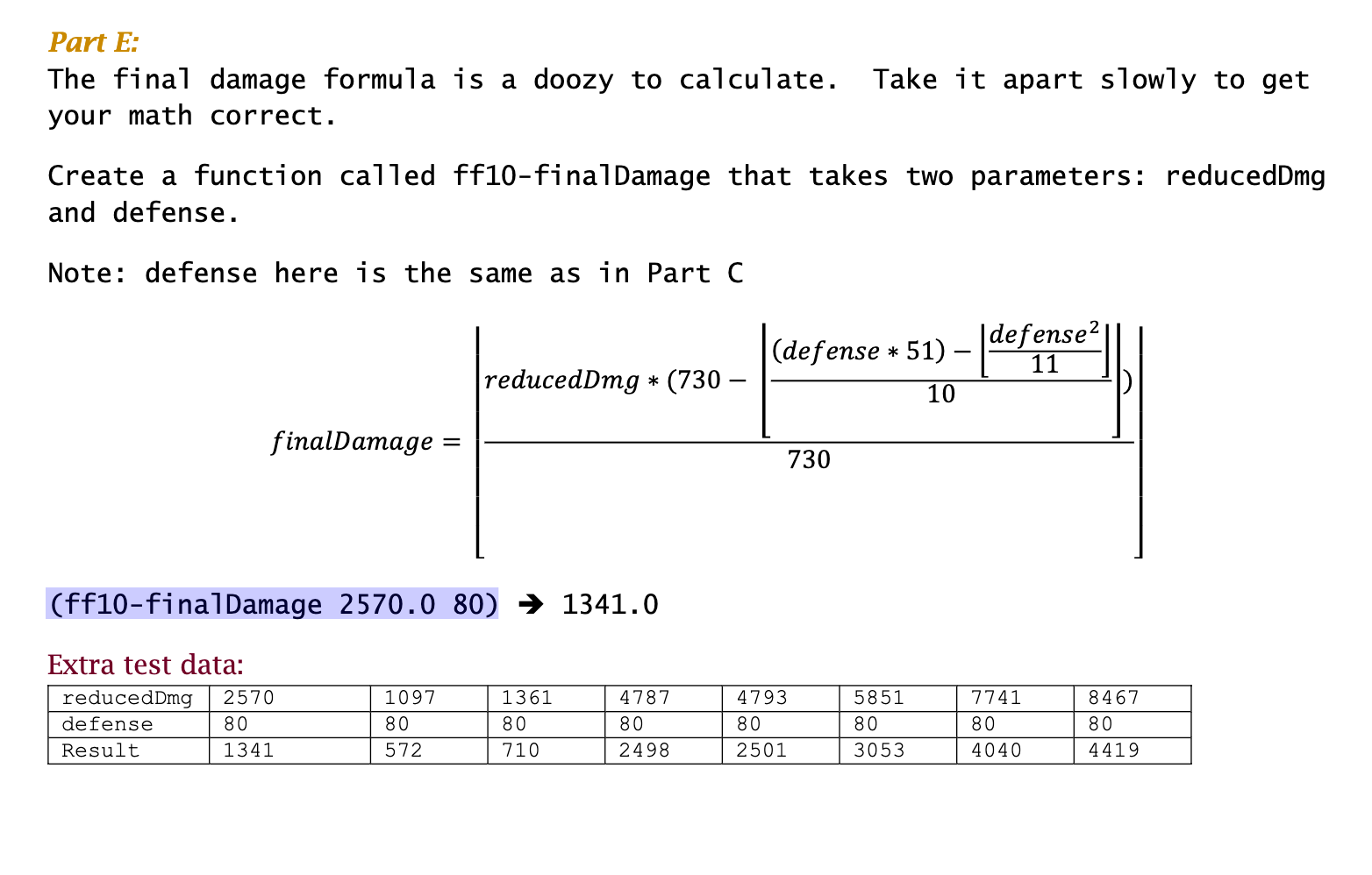 Solved Part E: The fina1 damage formula is a doozy to | Chegg.com
