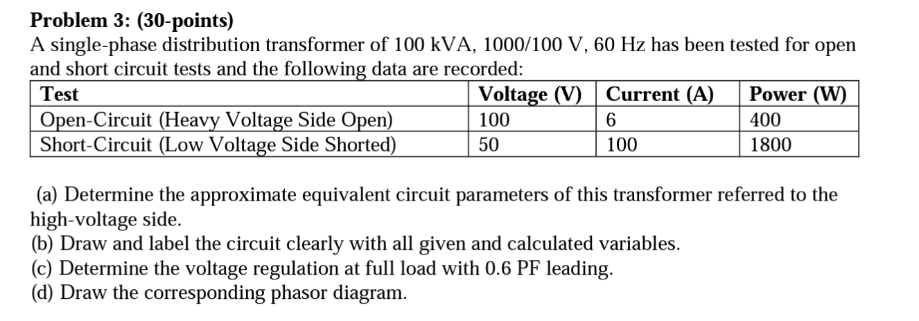 Solved Problem 3: (30-points) A single-phase distribution | Chegg.com