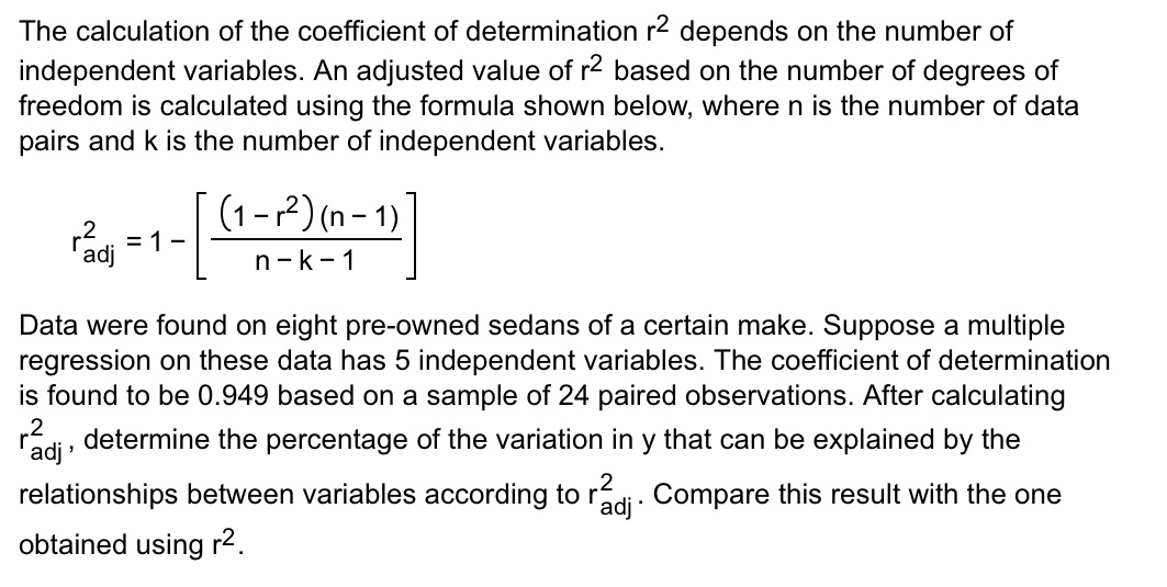 Solved The calculation of the coefficient of determination | Chegg.com