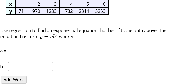 Solved x х 4 Ол 6 1 711 2 970 3 1283 5 2314 у 1732 3253 Use | Chegg.com