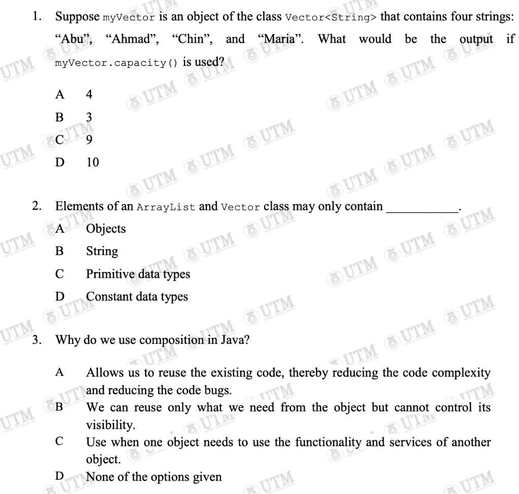 Solved 1 Suppose Myvector Is An Object Of The Class Vector