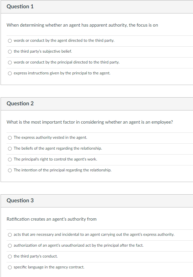 Solved When determining whether an agent has apparent | Chegg.com