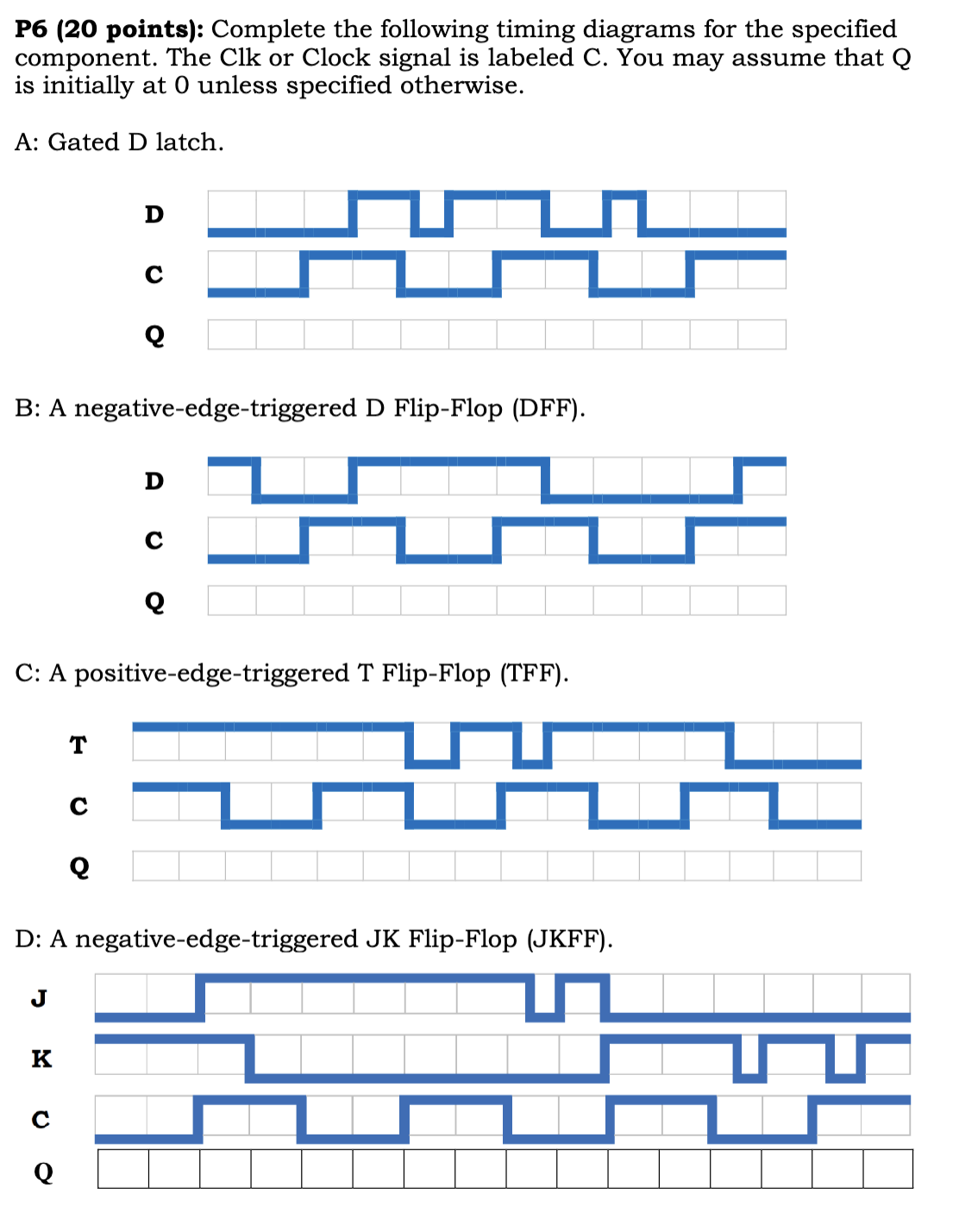 Solved Complete the following timing diagrams for the | Chegg.com