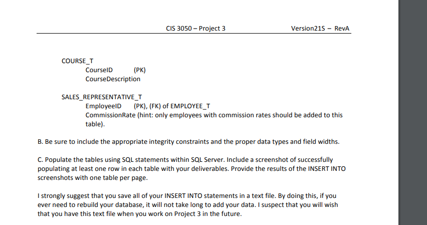 Solved CIS 3050 - Project 3 Version 215 - RevA This project | Chegg.com