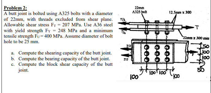 Solved 22min A325 bolt 12.5mm x 300 T/2 Problem 2: A butt | Chegg.com