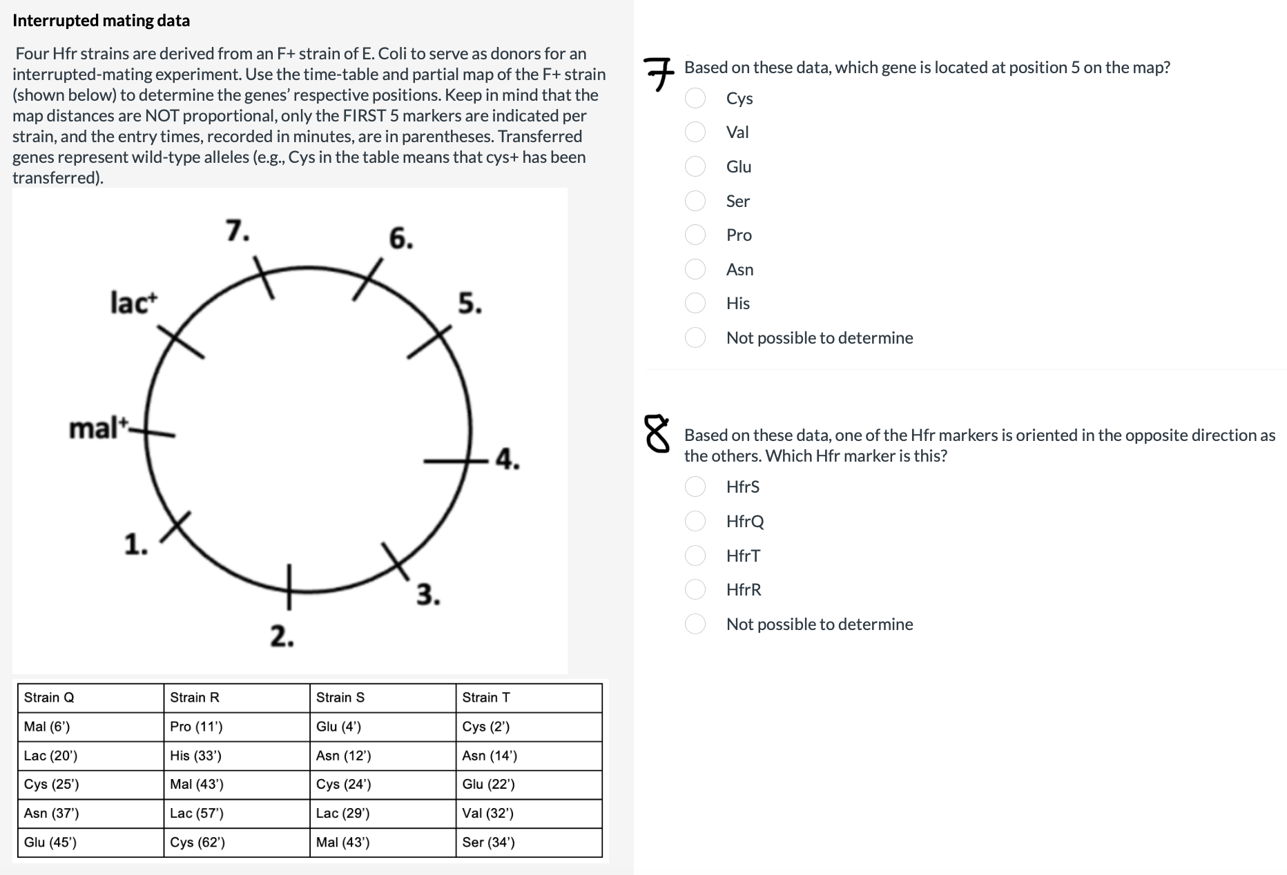 Solved Interrupted mating data Four Hfr strains are derived | Chegg.com