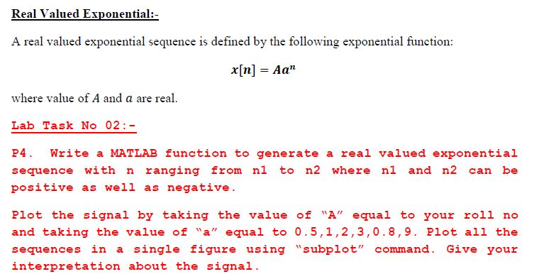 Real Valued Exponential:- A real valued exponential | Chegg.com