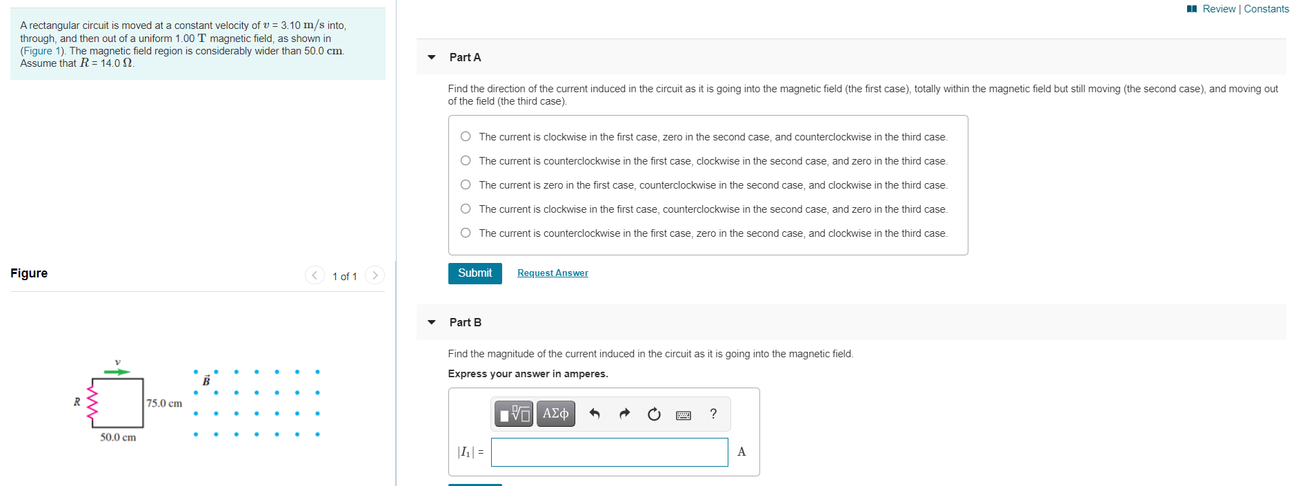 Solved Review Constants A rectangular circuit is moved at a | Chegg.com