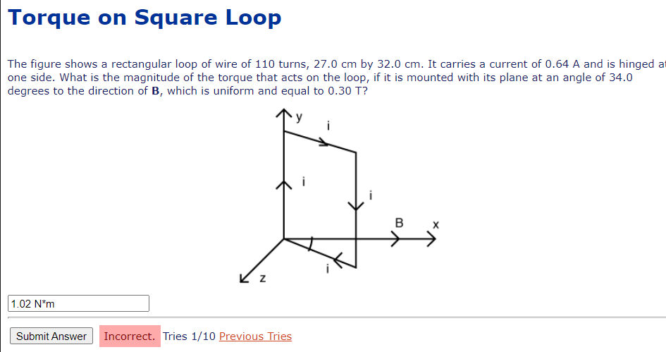 Solved Torque on Square Loop The figure shows a rectangular | Chegg.com