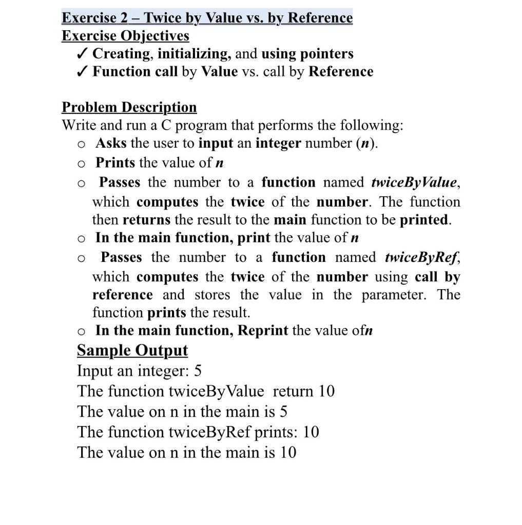 Solved Exercise 2 - Twice by Value vs. by Reference Exercise | Chegg.com