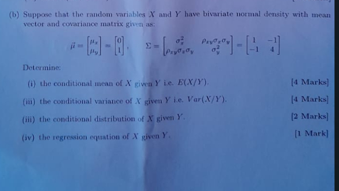 Solved (b) Suppose that the random variables x and Y have | Chegg.com