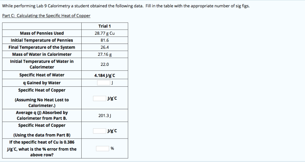 Solved While performing Lab 9 Calorimetry a student obtained | Chegg.com