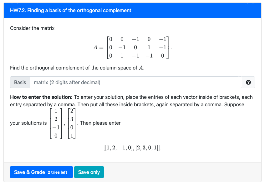 Solved HW7.2. Finding a basis of the orthogonal complement | Chegg.com