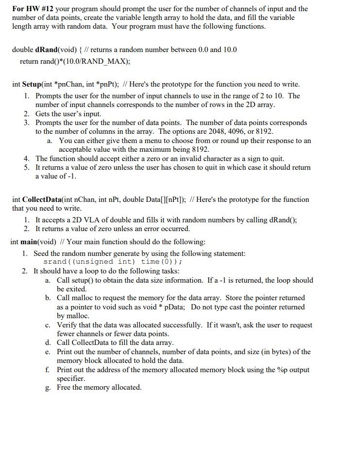 Solved For HW #12 your program should prompt the user for | Chegg.com