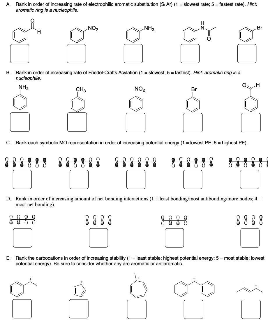 Solved A. Rank in order of increasing rate of electrophilic | Chegg.com