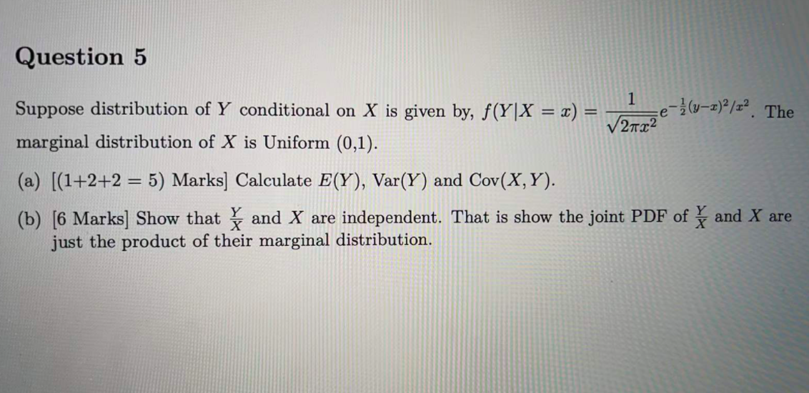 Solved Question 5 1 Suppose distribution of Y conditional on | Chegg.com