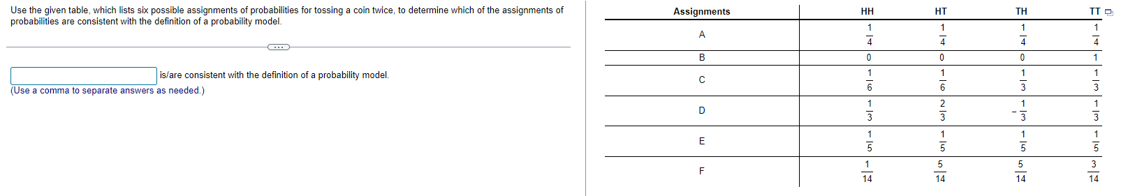 Solved Use the given table, which lists six possible | Chegg.com