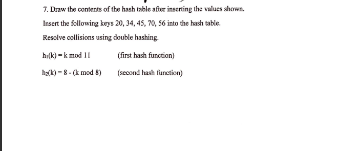 Solved 7. Draw the contents of the hash table after | Chegg.com
