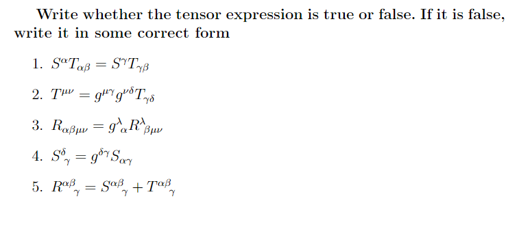 Solved Write whether the tensor expression is true or false. | Chegg.com