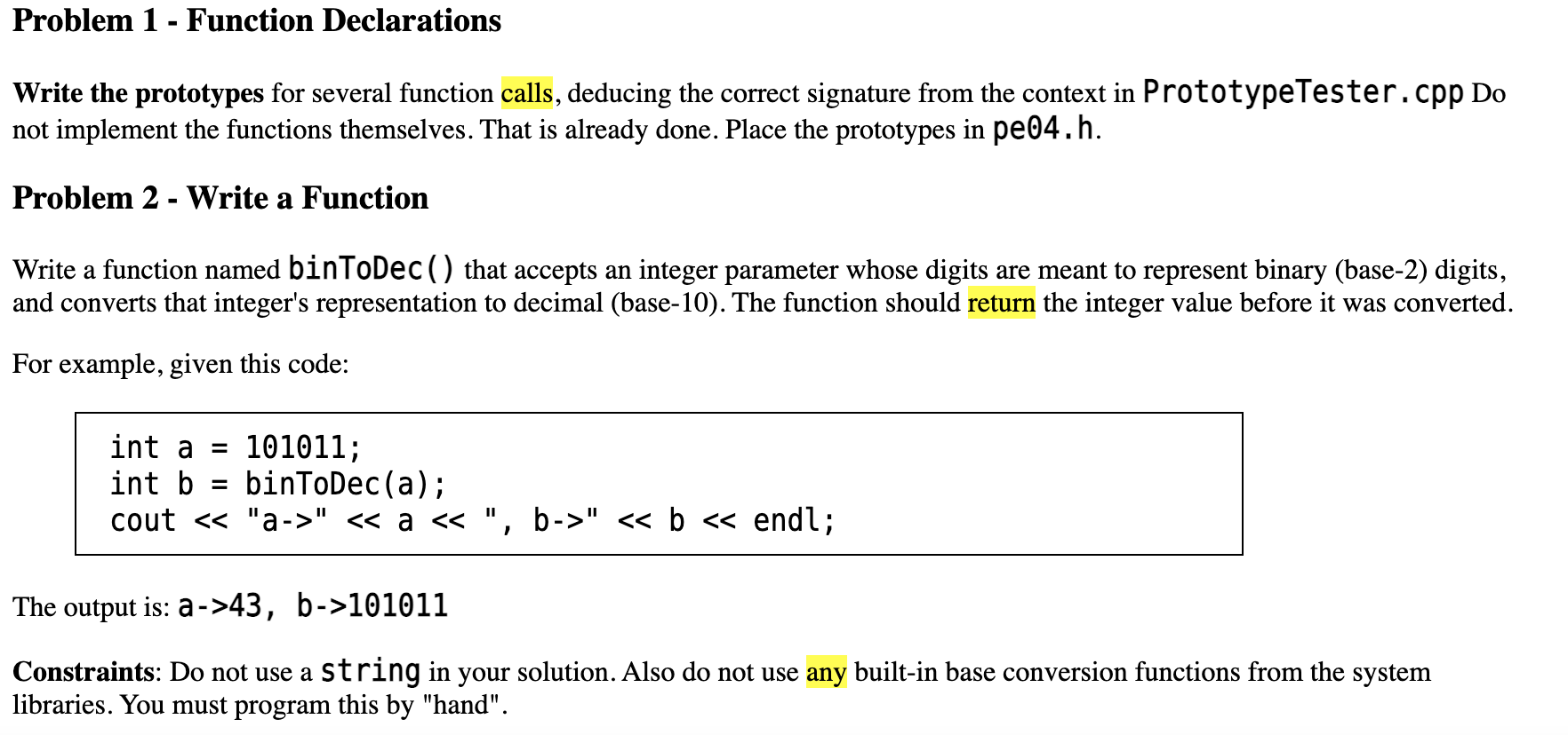 Solved Write the prototypes for several function calls, | Chegg.com