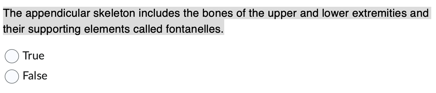 Solved The appendicular skeleton includes the bones of the | Chegg.com