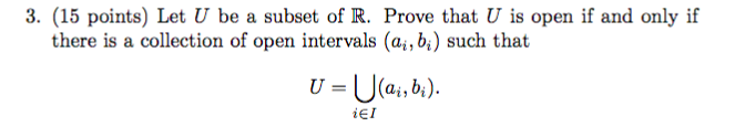 Solved 3. (15 points) Let U be a subset of R. Prove that U | Chegg.com